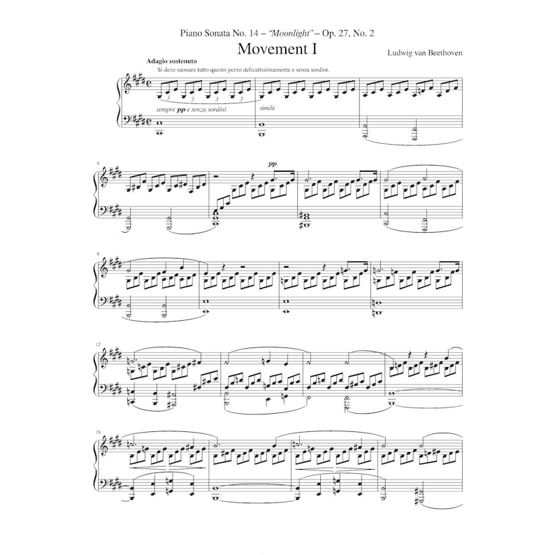 Moonlight Sonata (1st Movement) Op 27 No 2 Beethoven Solo Piano Sheet ...
