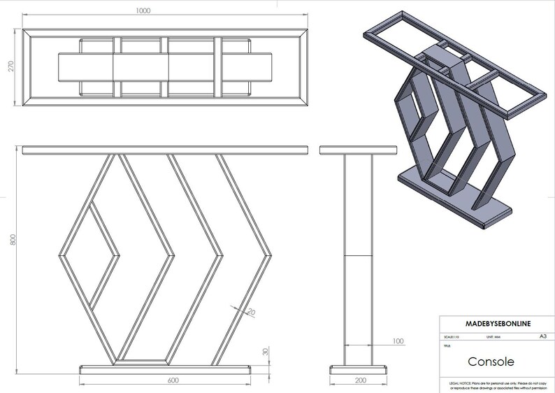 Archivos STEP, IGS, dxf y planos PDF para construir la base de la mesa ...