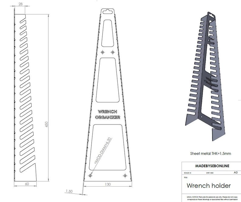 Wrench Organizer DIY Plans – DXF Files – Tool Wall Holder for 22 ...