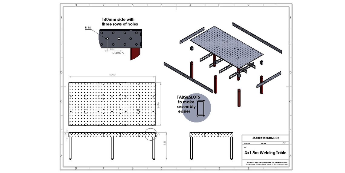 DIY Welding Table DXF Files 3x1.5m D16 10mm Thickness - Etsy