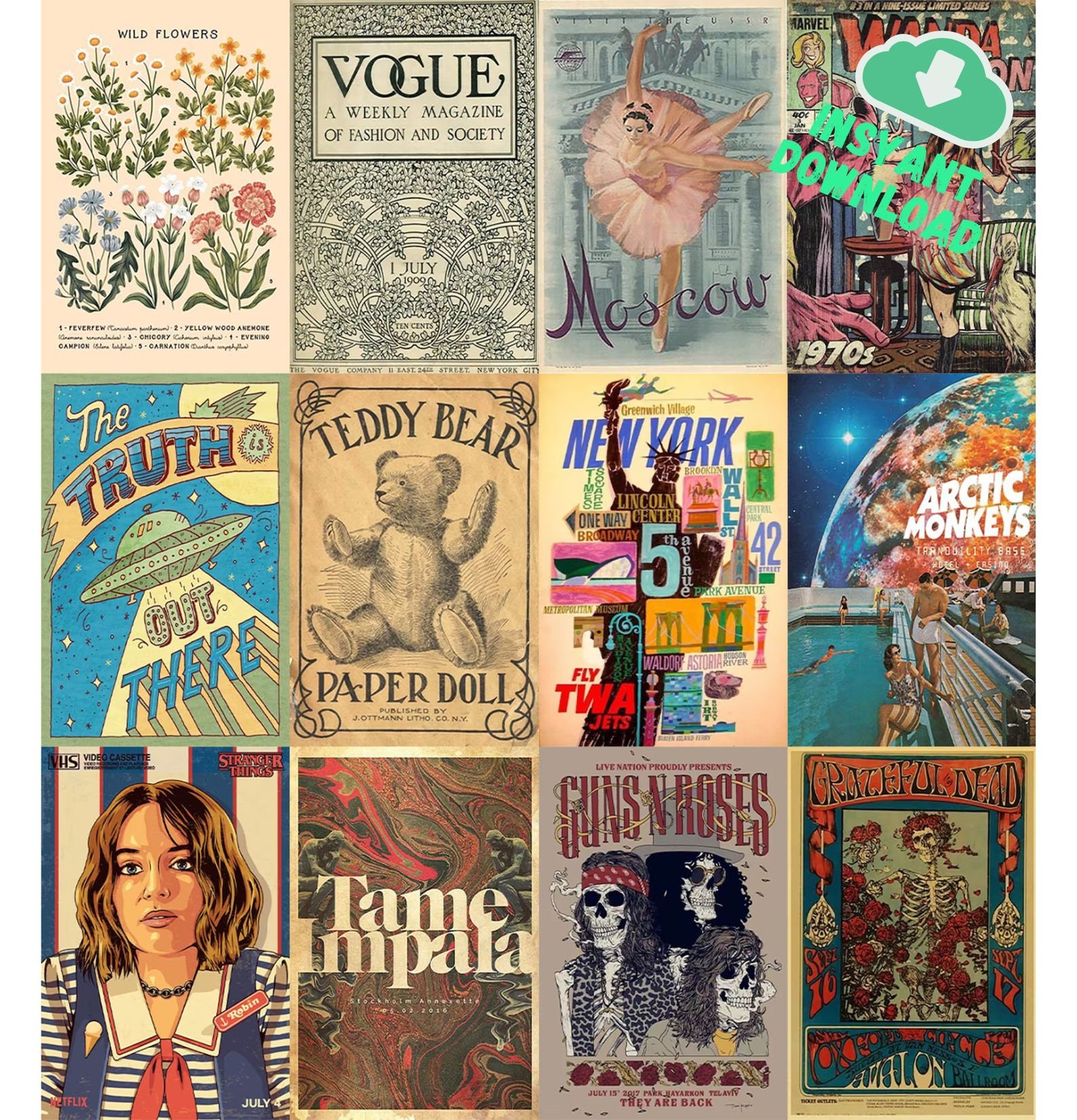 250 PCS Vintage Posters Aesthetic Wall Collage Kit Vintage Wall Decor ...