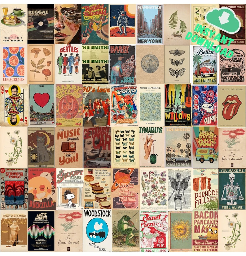 250 PCS Vintage Posters Aesthetic Wall Collage Kit Vintage Wall Decor Aesthetic Room Decor ...