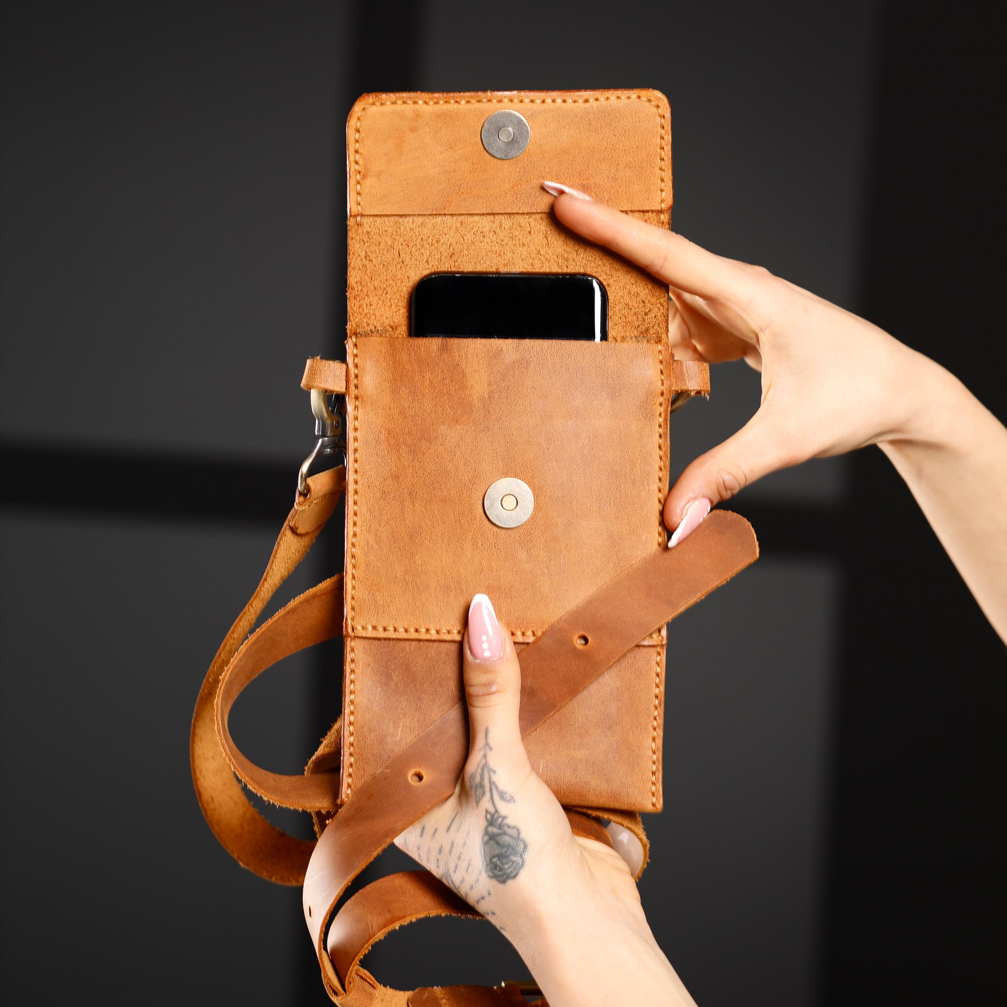 Leather Cell Phone Shoulder Bag Leather Tote Bag for Women With ...