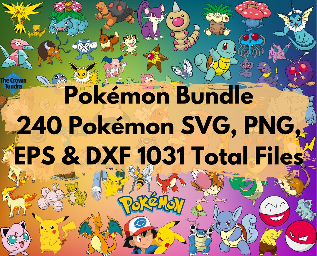 240 Pokemon SVG, EPS, PNG, Dxf Bundle Pikachu Charizard Chansey ...