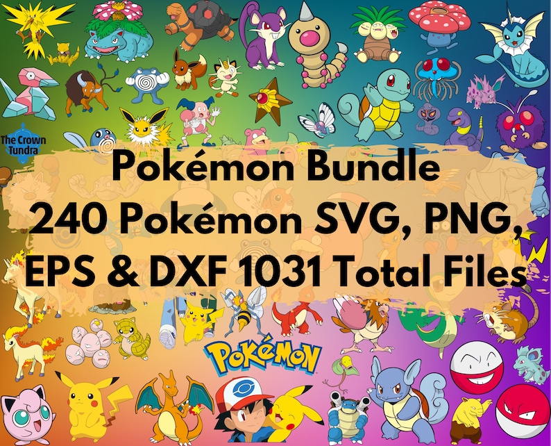 240 Pokemon SVG, EPS, PNG, Dxf Bundle Pikachu Charizard Chansey ...