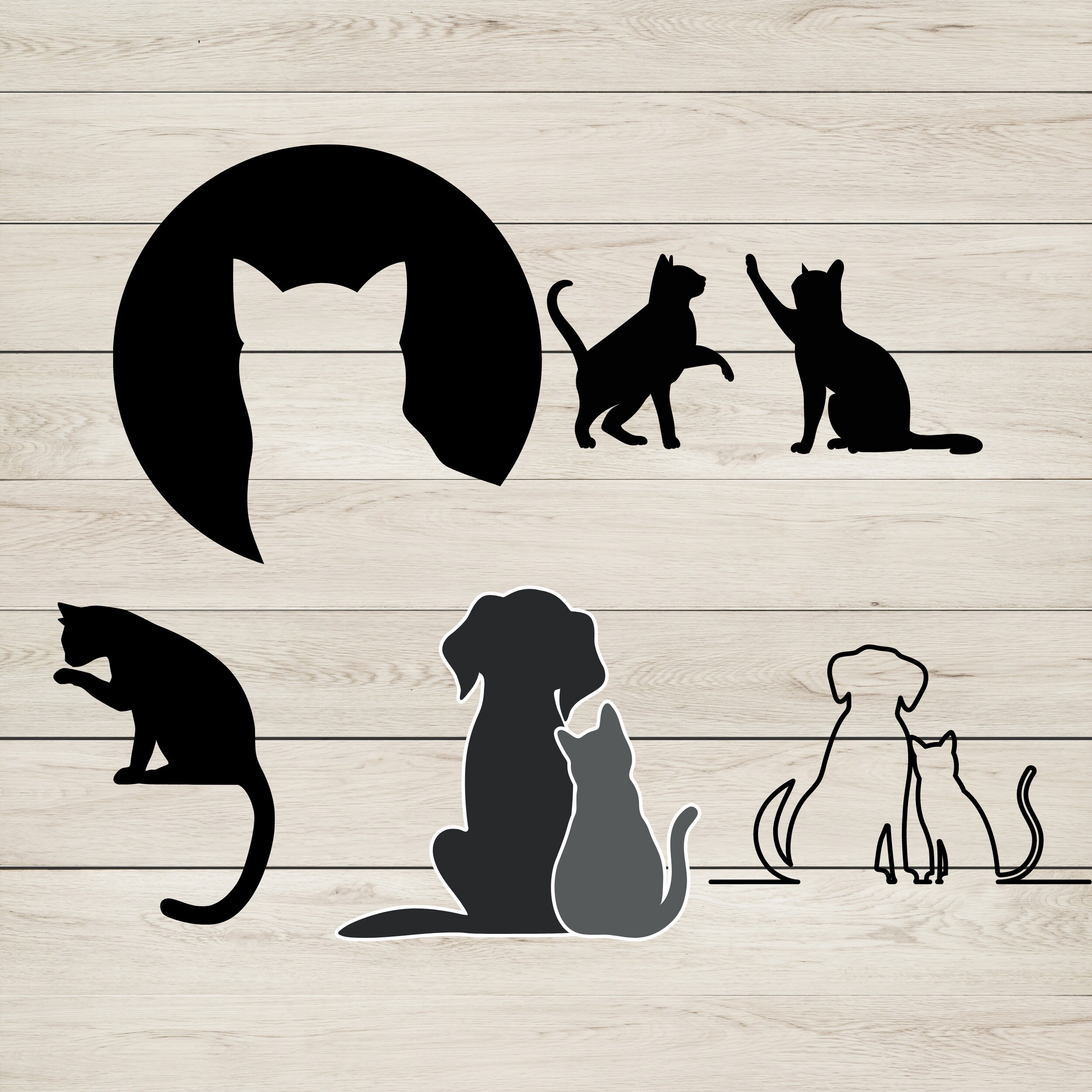 Dogs and Cats Clipart Bundle Svg, Dxf, Eps, Png, Silhouettes, Sitting ...