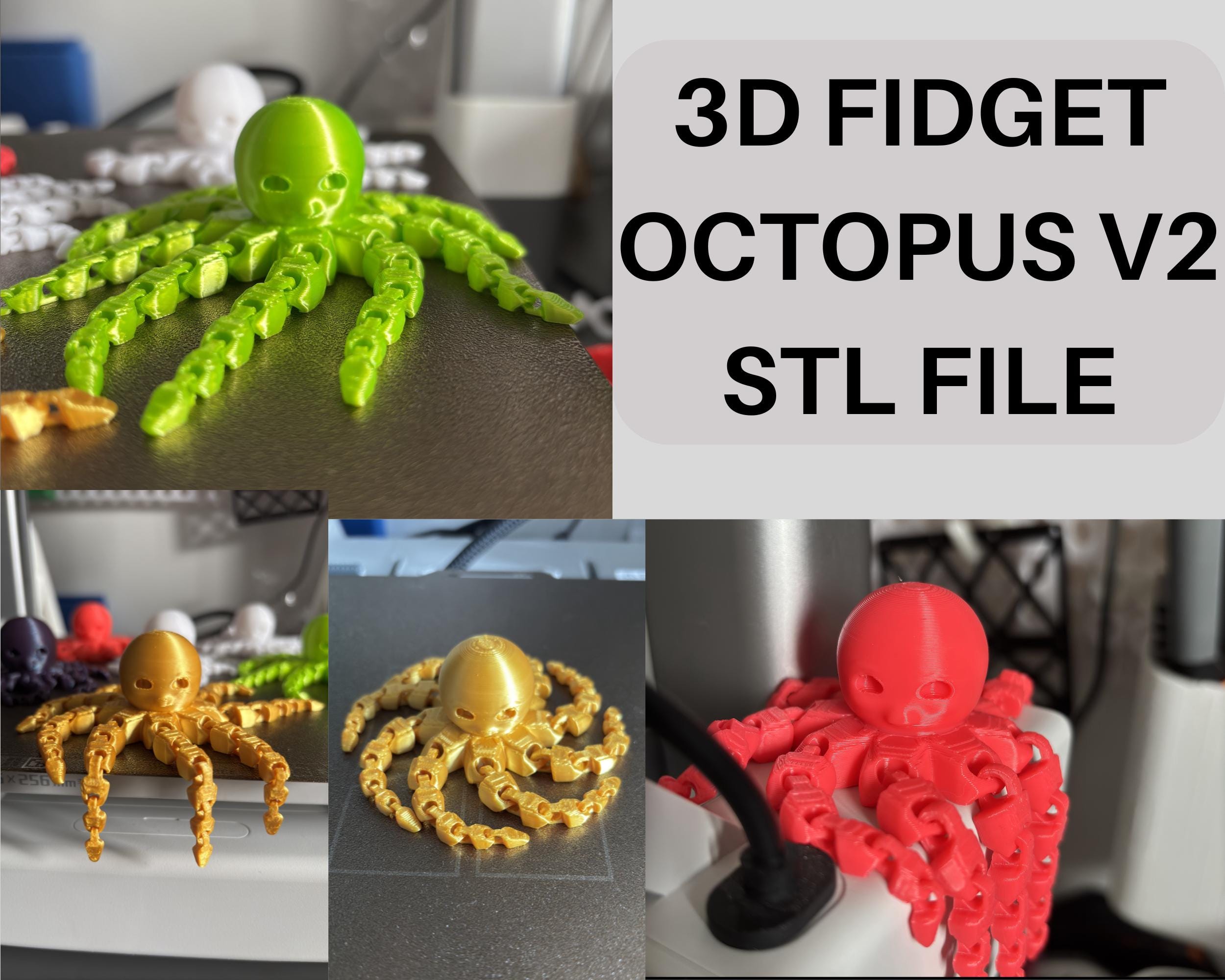 Flexi Cute Fidget Toy Octopus V2 3D Print Stl File | Stl File for 3D ...