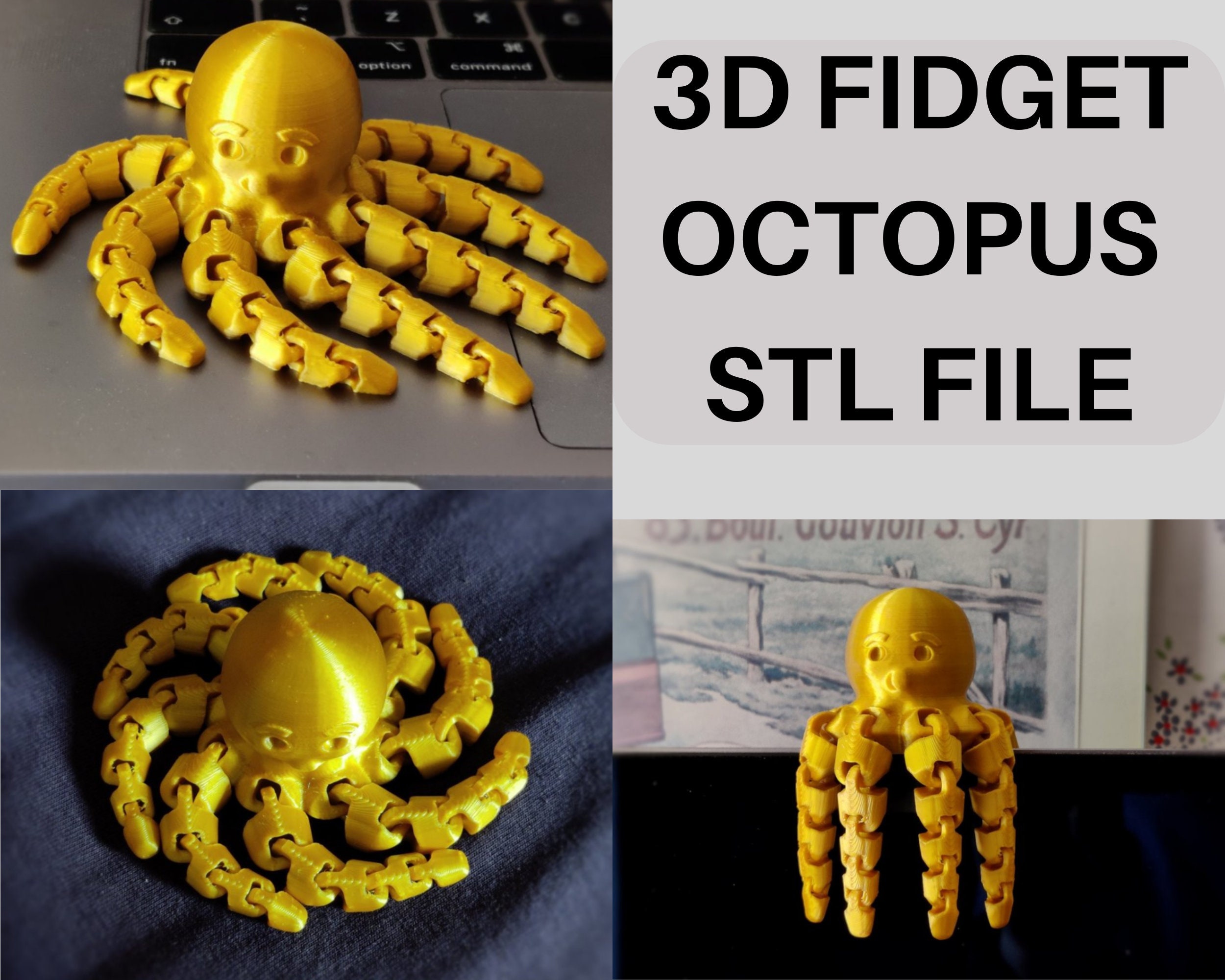 Flexi Cute Fidget Toy Octopus 3d Print Stl File Stl File For Etsy