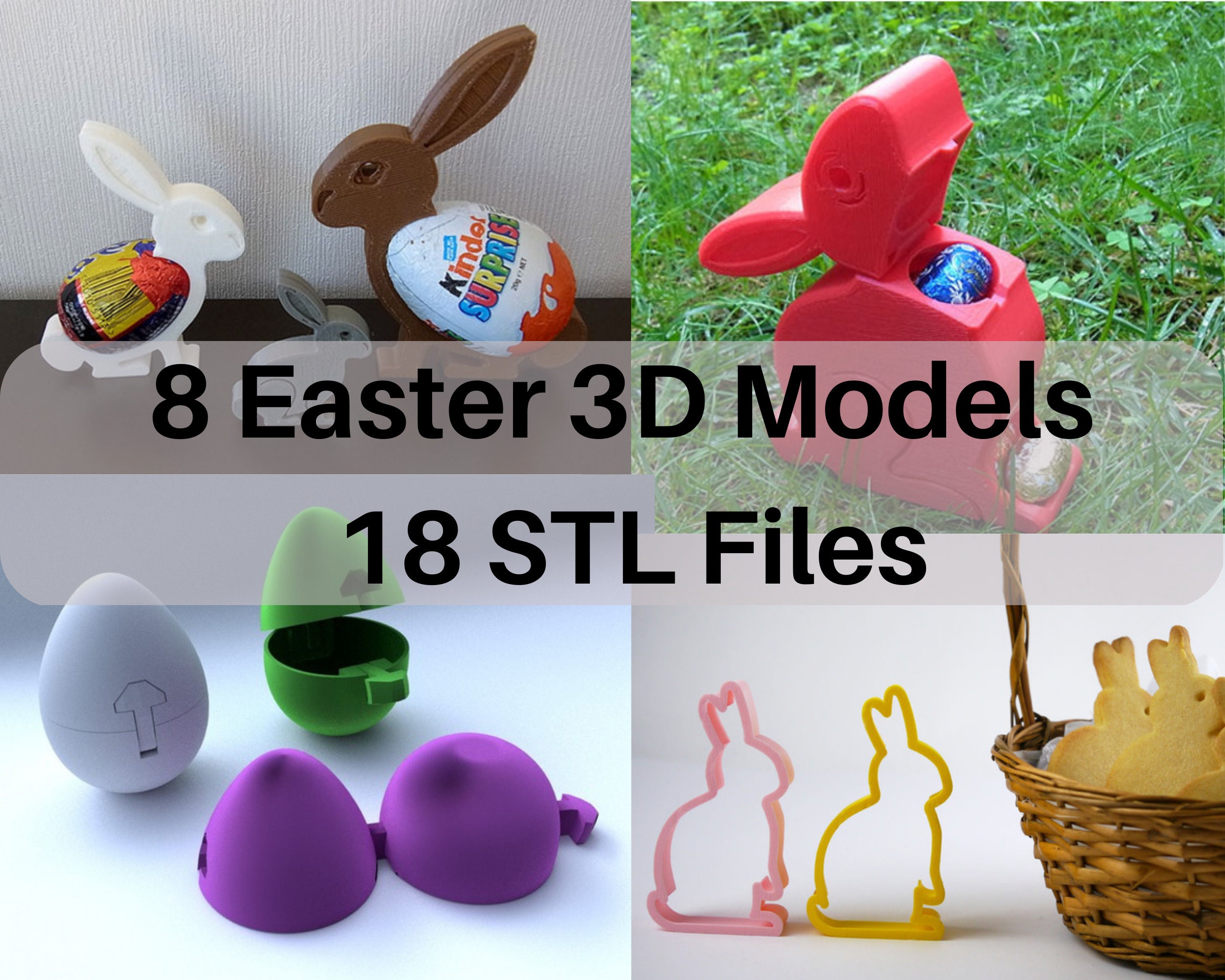 Set of 8 Easter 3D Models STL Files for 3D Printing Easter Eggs, Bunny Designs, Egg Hunt ...