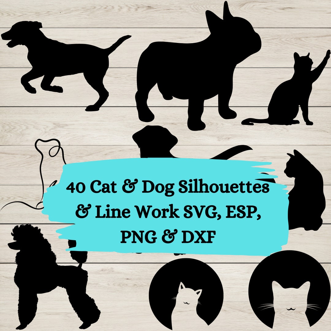 Dogs and Cats Clipart Bundle Svg, Dxf, Eps, Png, Silhouettes, Sitting ...