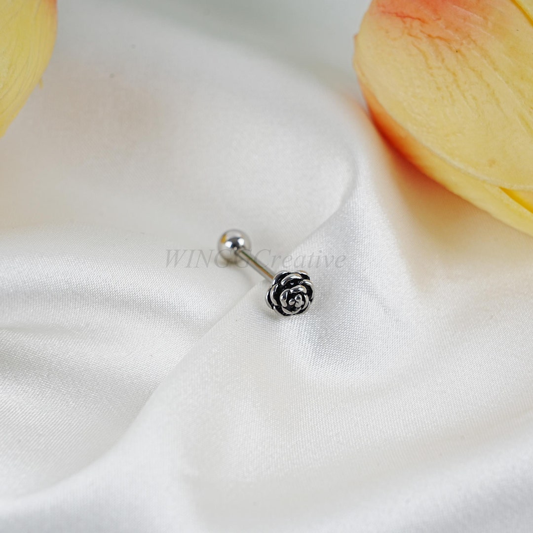 Sweet Rose Tongue Stud, Rose Tongue Ring, Punk Style Stud, Tongue Stud ...