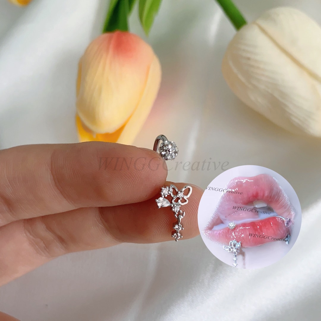 Shiny Butterfly Chain Lip Ring, Sweet Lip Ring, Punk Stud Piercings ...