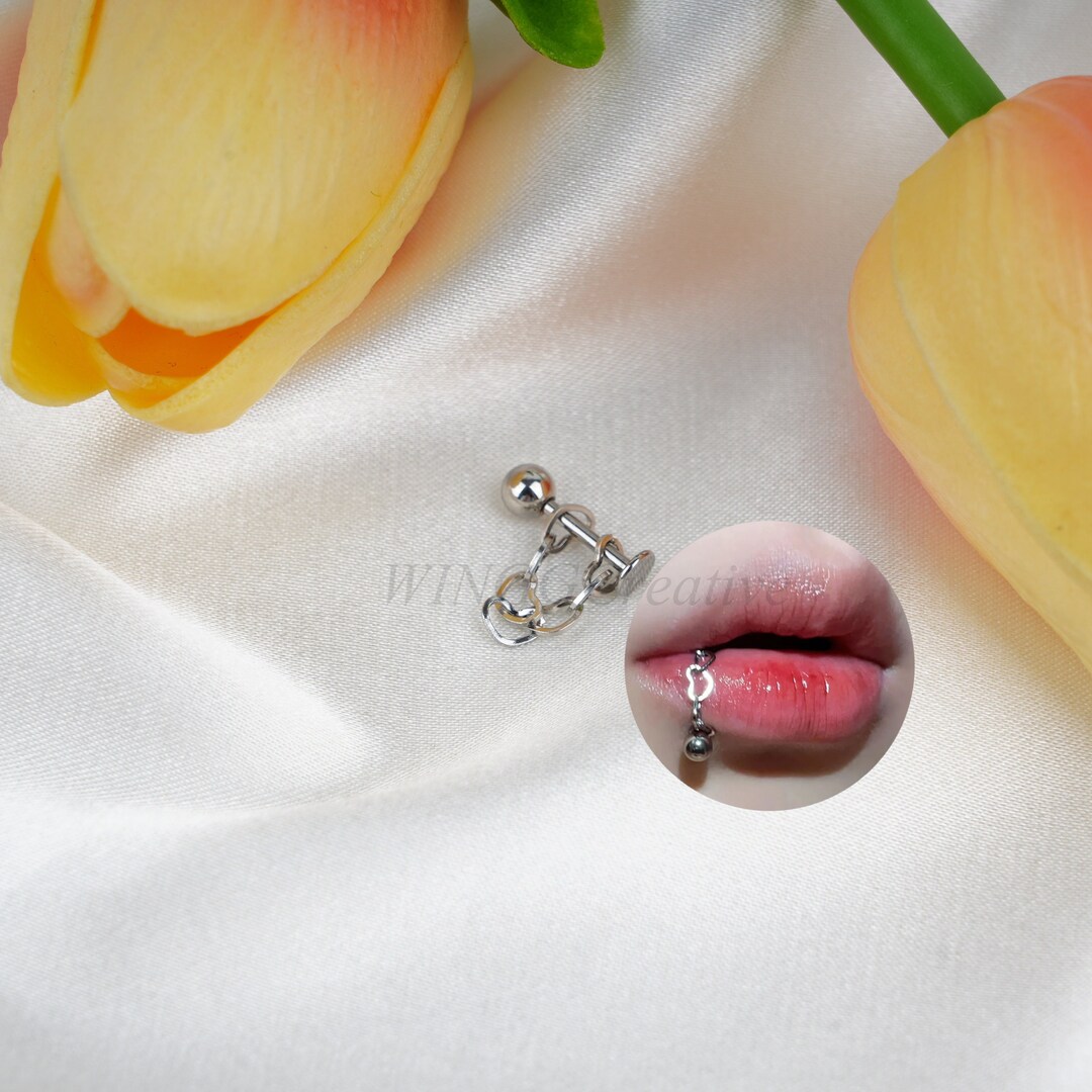 Heart Chain Lip Ring, Personality Lip Ring, Punk Style Ring, Sweet Lip ...