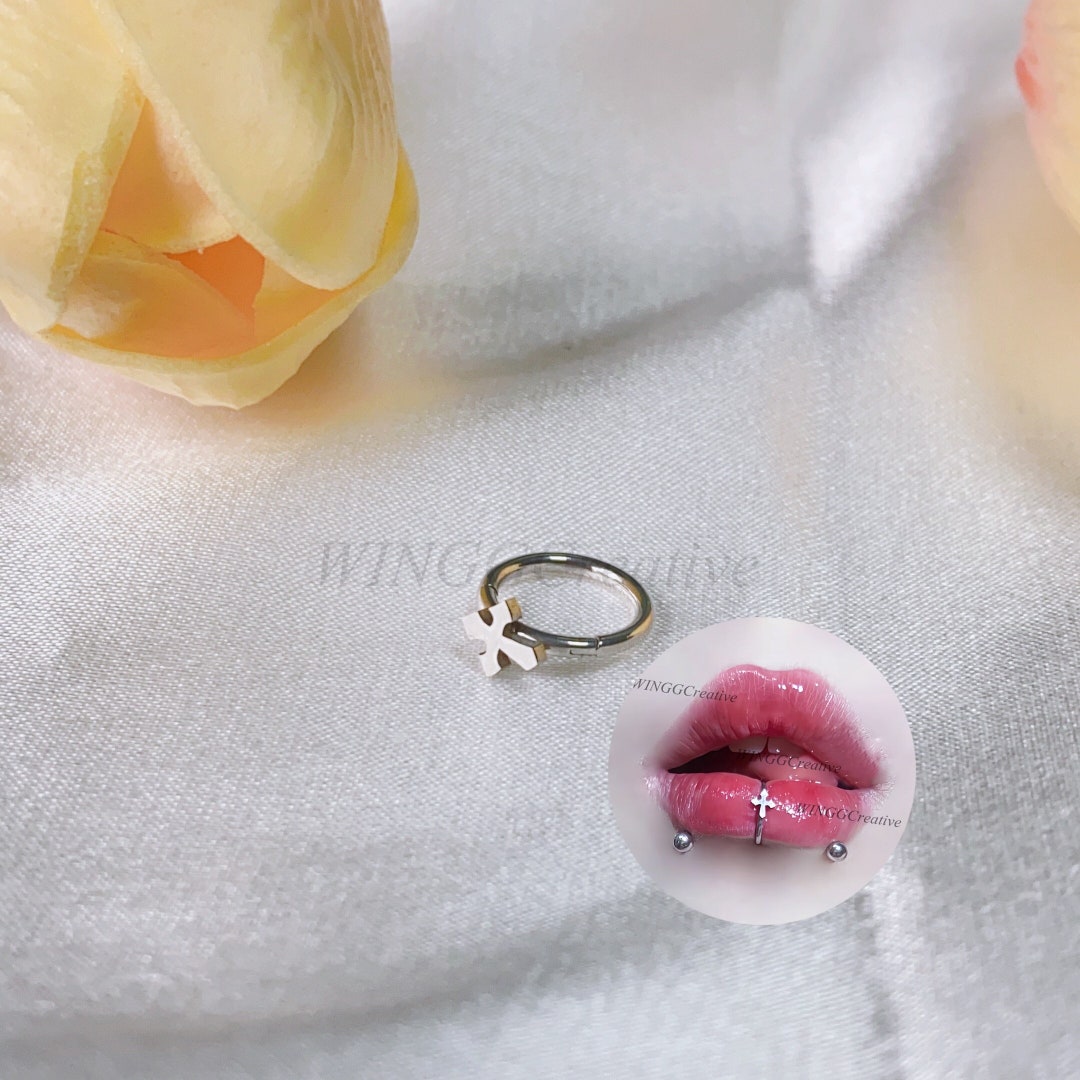 Cross Lip Ring, Creative Lip Ring, Cool Tragus Piercing, Fashion ...