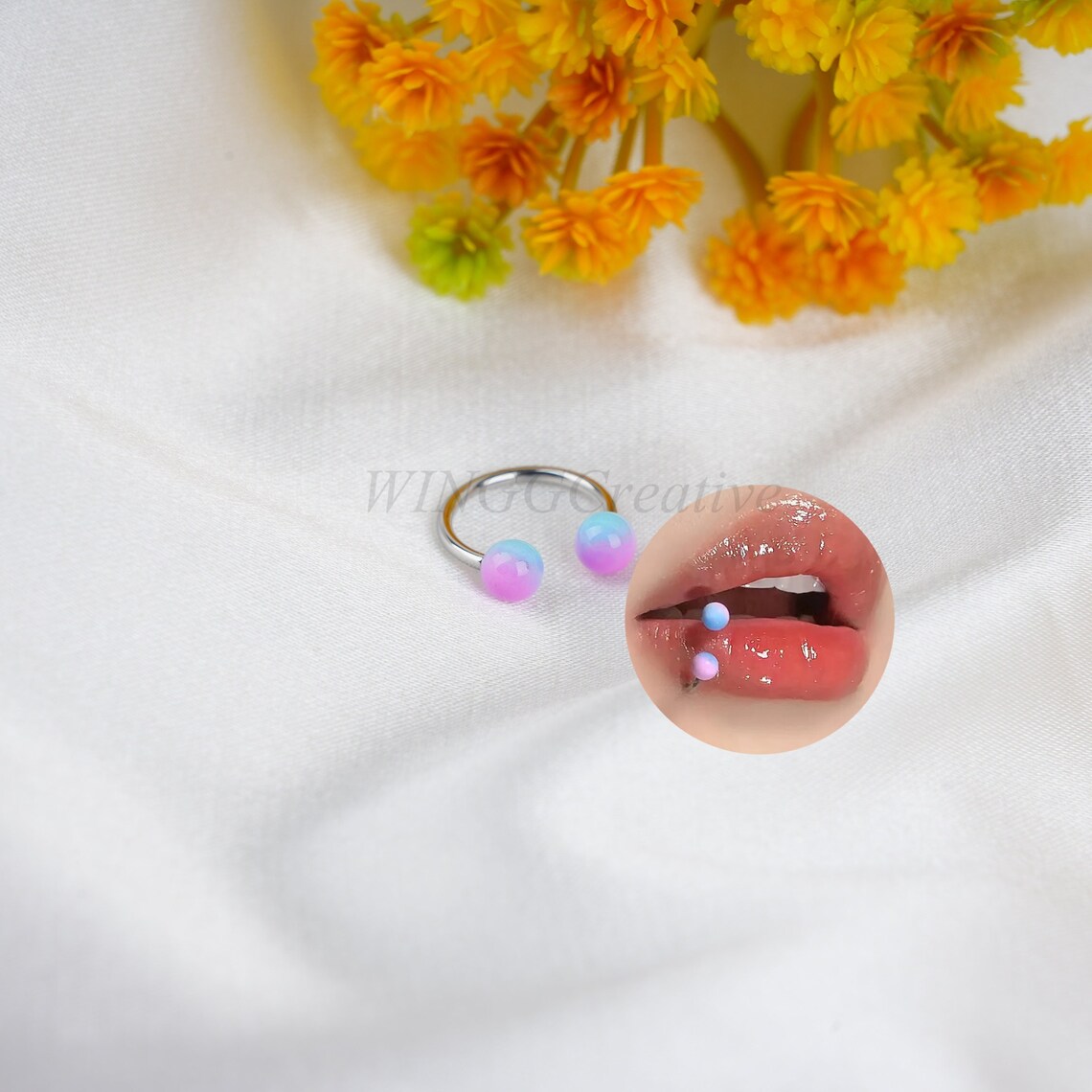 Acrylic Horseshoe Lip Ring, Women Body Jewelry, Titanium Steel ...