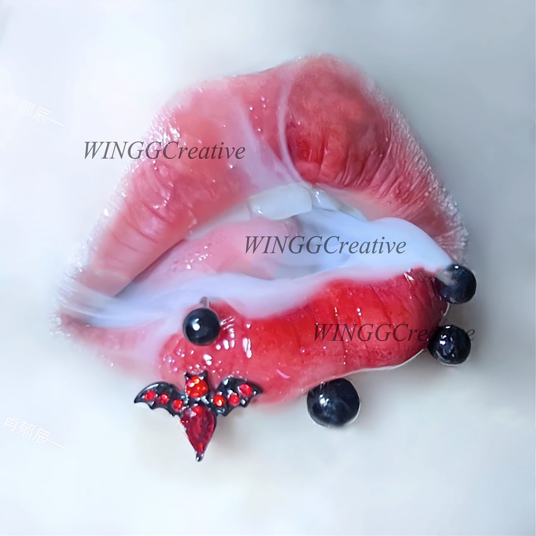 Red Bat Lip Ring, Creative Lip Stud, Punk Style Ring, Black Ball Lip ...