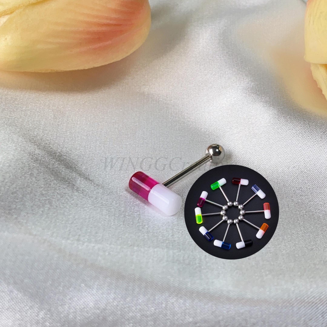 Pill Tongue Stud, Lip Piercing, Titanium Steel Tongue Stud, Cool Punk ...