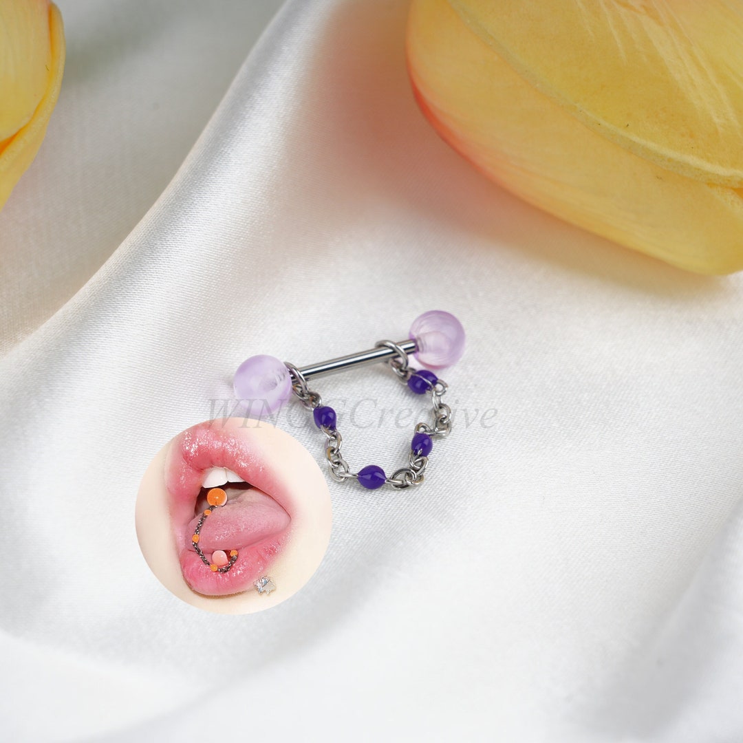 Colorful Chain Tongue Stud, Cool Tongue Barbell, Titanium Steel Tongue ...