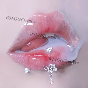 Shiny Butterfly Chain Lip Ring, Sweet Lip Ring, Punk Stud Piercings ...