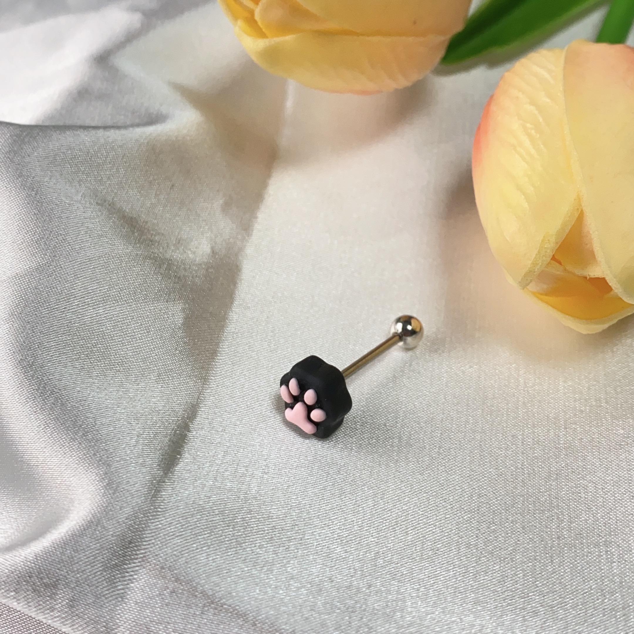 Cute Cat's Paw Tongue Stud, Punk Style Stud, Sweet Tongue Ring ...