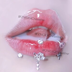 Shiny Butterfly Chain Lip Ring, Sweet Lip Ring, Punk Stud Piercings ...