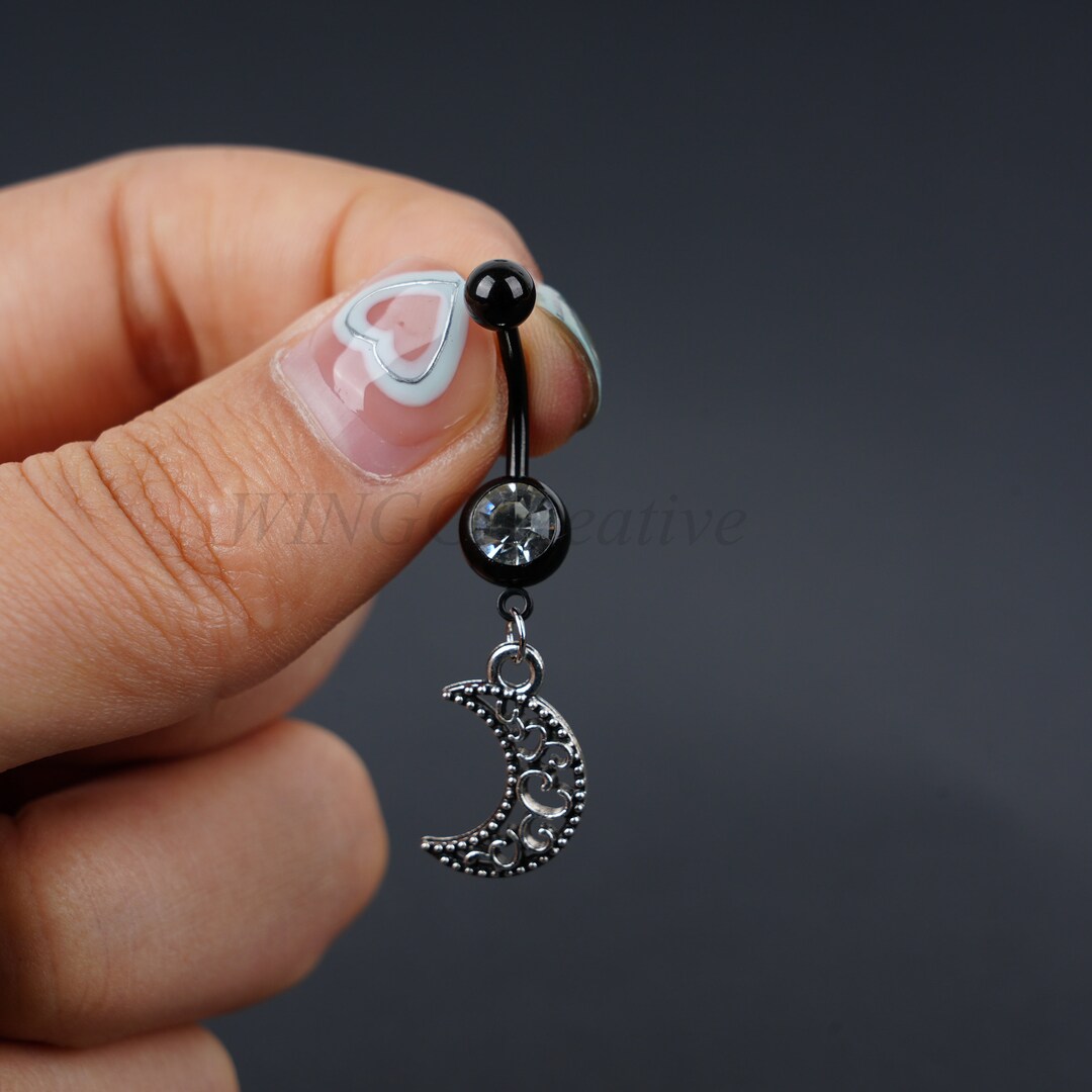 Black Moon Belly Rings, Belly Button Rings, Women Hippie Accessories ...