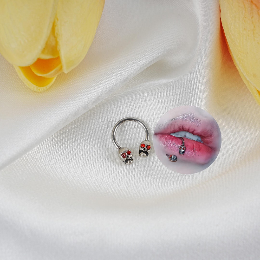 Red Eyes Skull Lip Ring, Titanium Steel Stud, Cool Stud Piercing ...