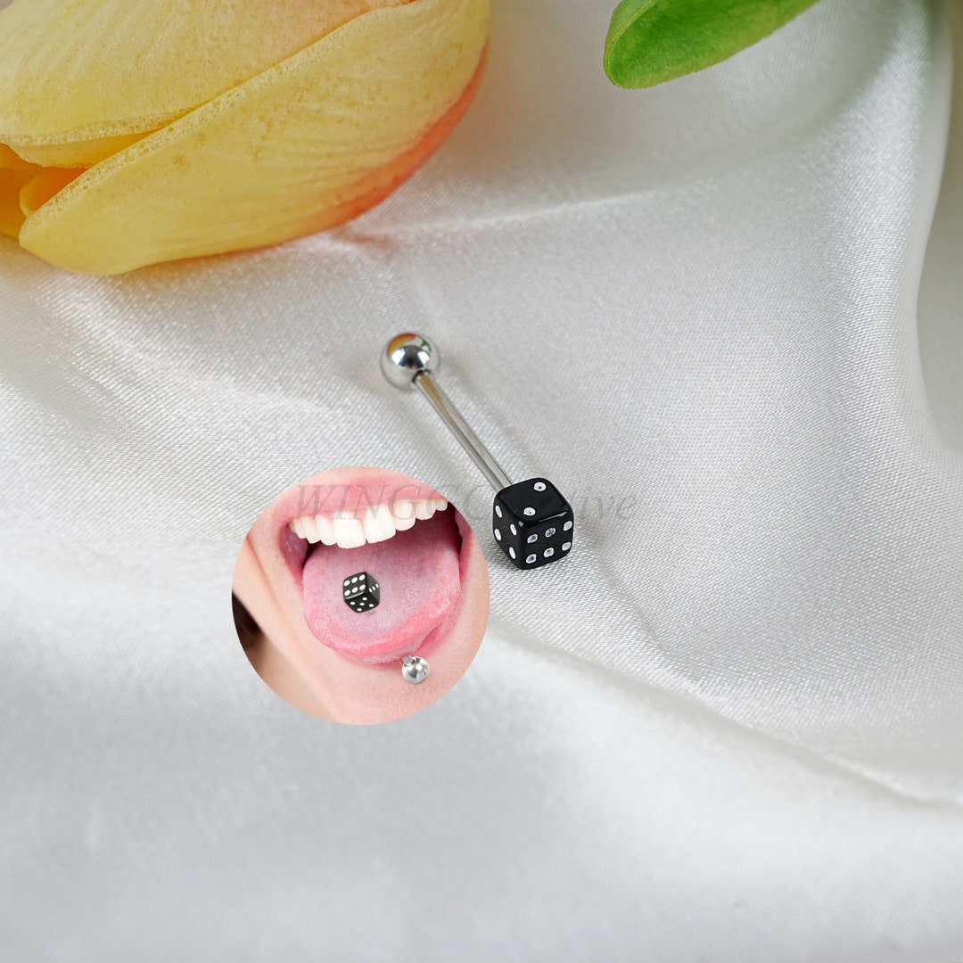 Acrylic Dice Tongue Stud, Women Tongue Piercing, Stainless Steel Tongue ...