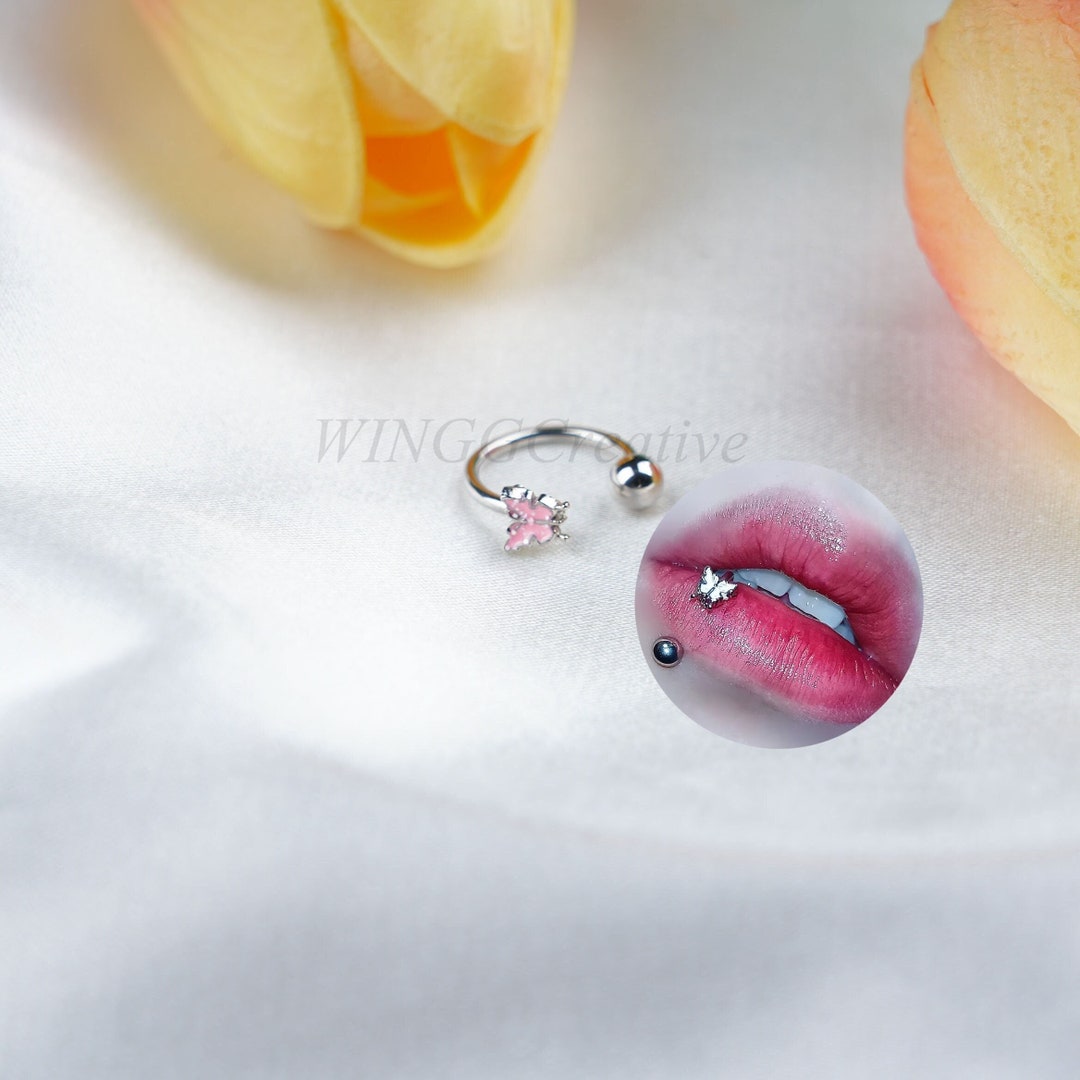 Butterfly Lip Ring, Sweet Lip Ring, Nose Ring, Eyebrow Ring, Cartilage ...