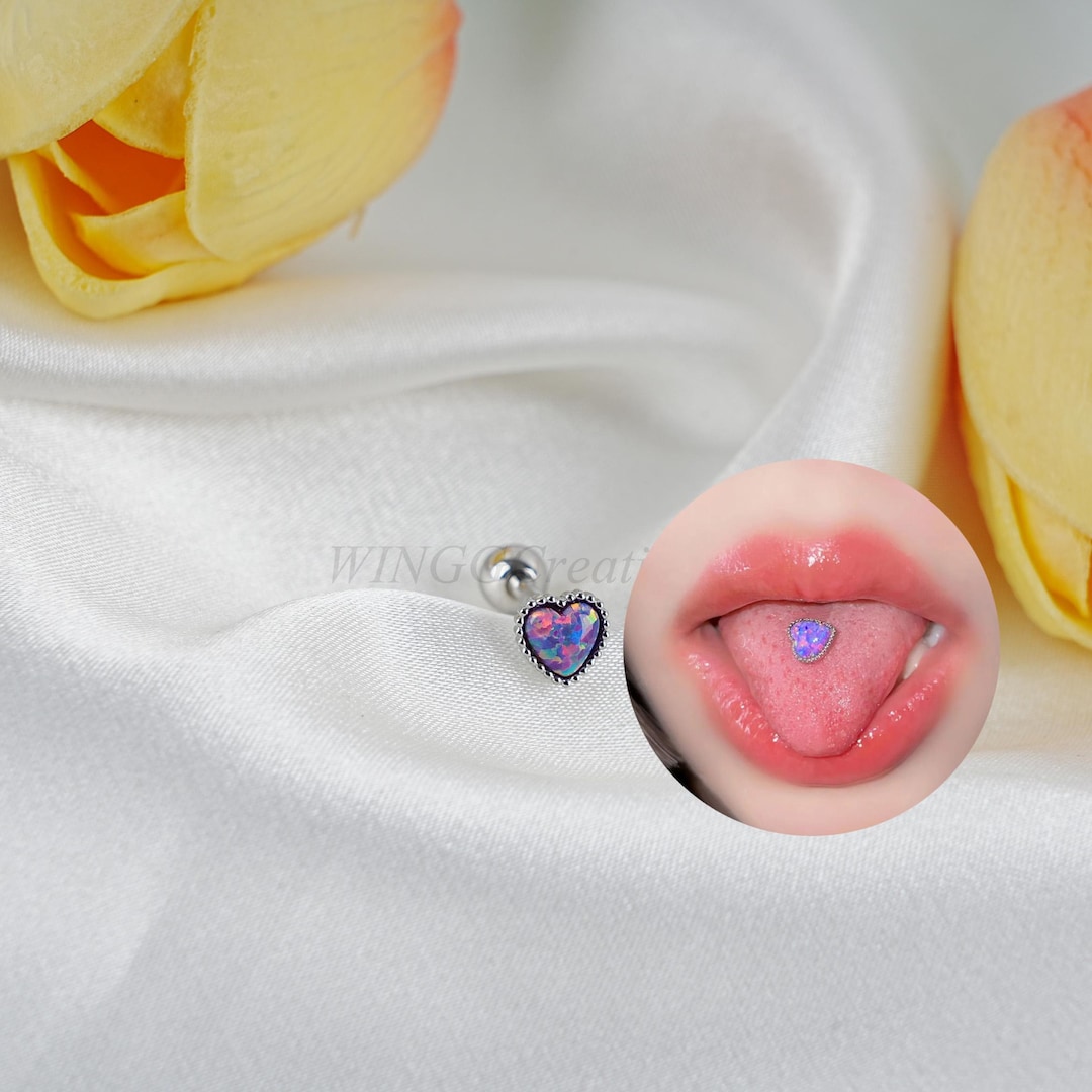 Purple Opal Love Heart Tongue Stud, Sweet Tongue Ring, Titanium Steel ...