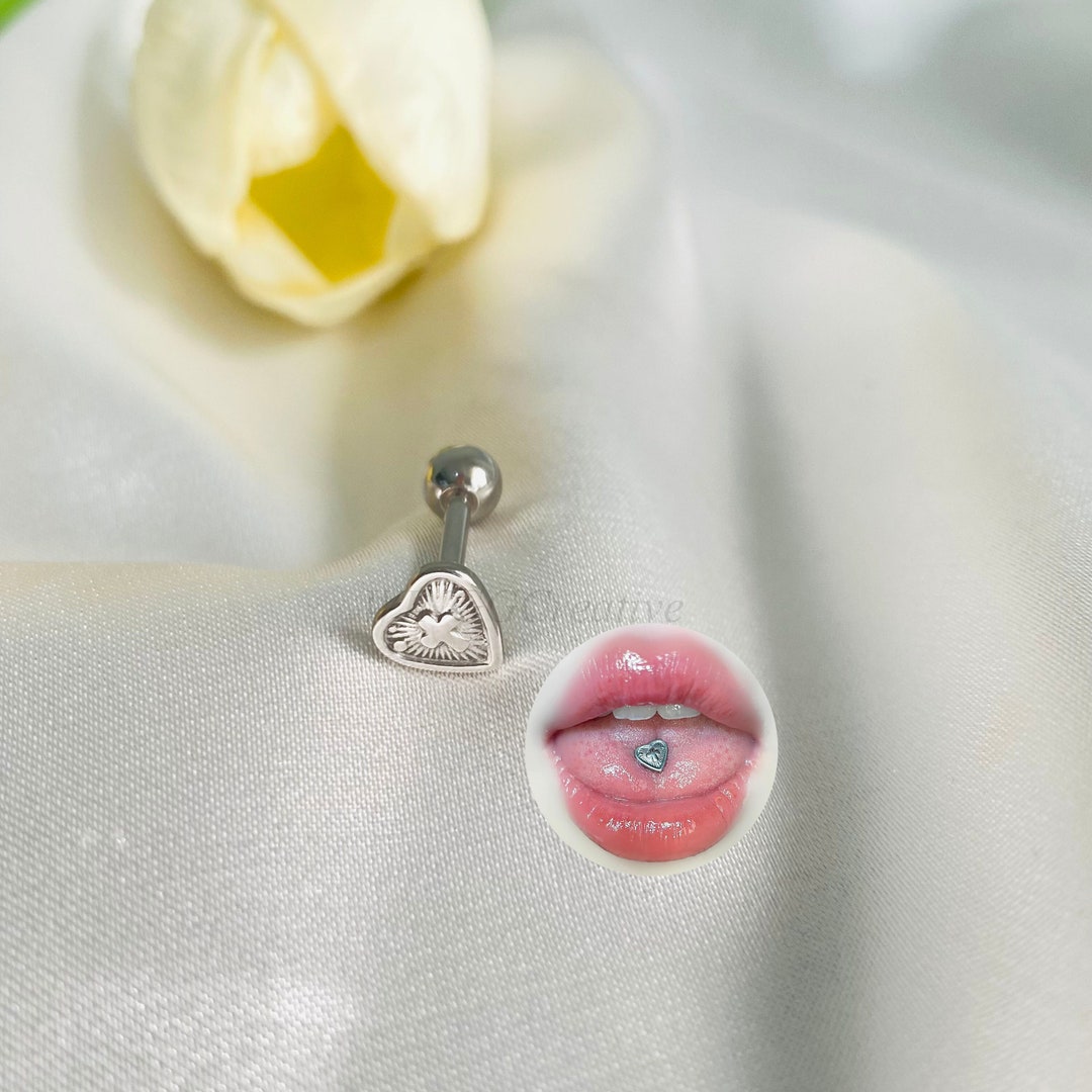 Heart-shaped Cross Tongue Stud, Cool Tongue Ring, Punk Stud Piercing ...