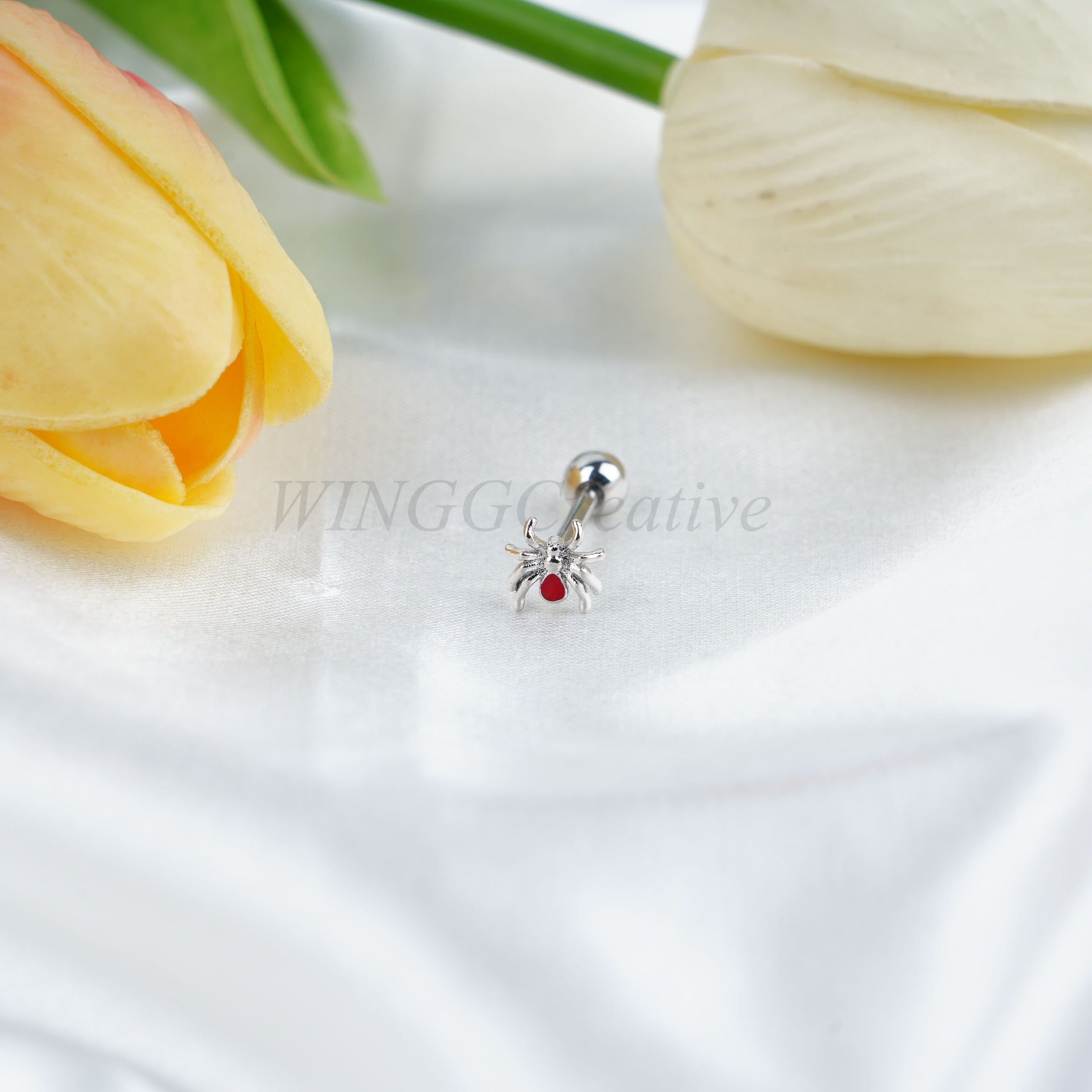 Y2K Spider Tongue Stud, Titanium Steel Tongue Stud, Punk Style Stud ...