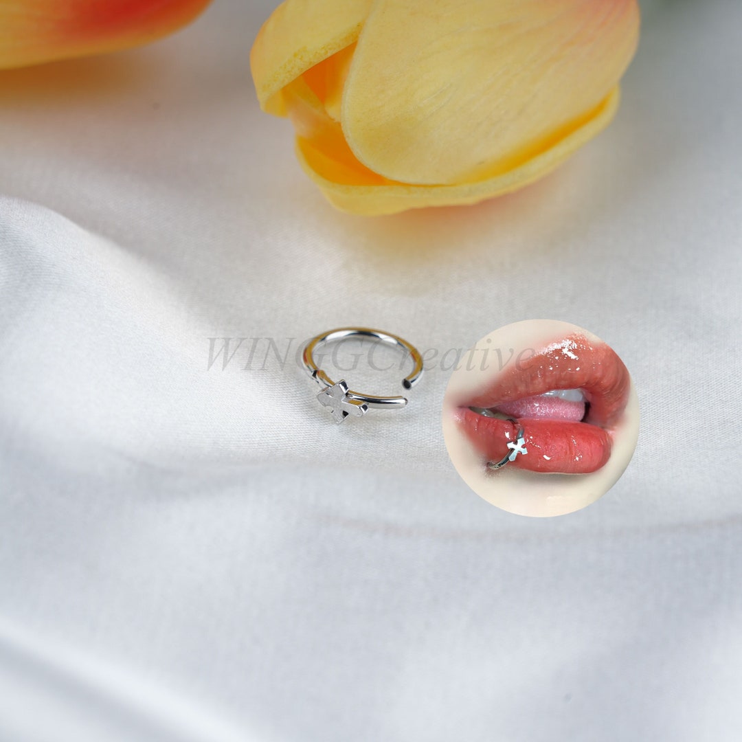 Silver Cross Lip Ring, Personality Lip Ring, Cool Tragus Piercing ...