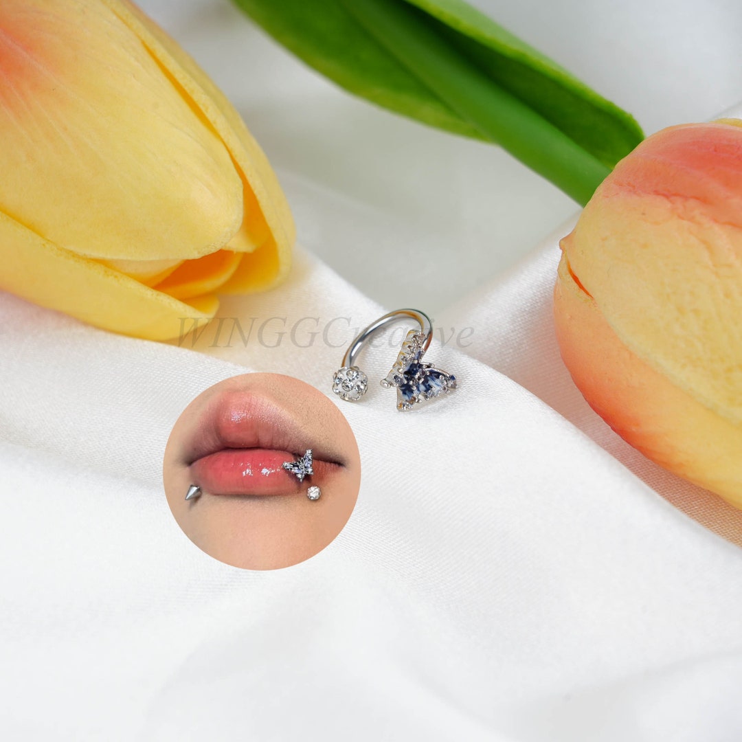 Shiny Butterfly Lip Ring, Sweet Lip Ring, Women Body Jewelry, Piercing ...
