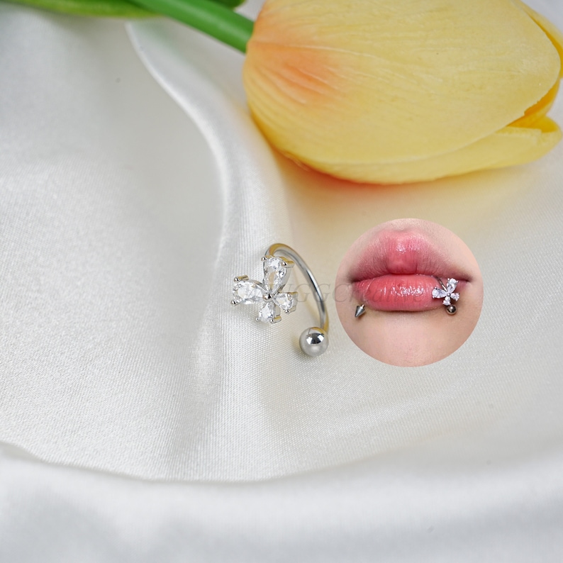 Zircon Bow Lip Ring, Sweet Bow Lip Ring, Punk Stud Piercings, Body ...