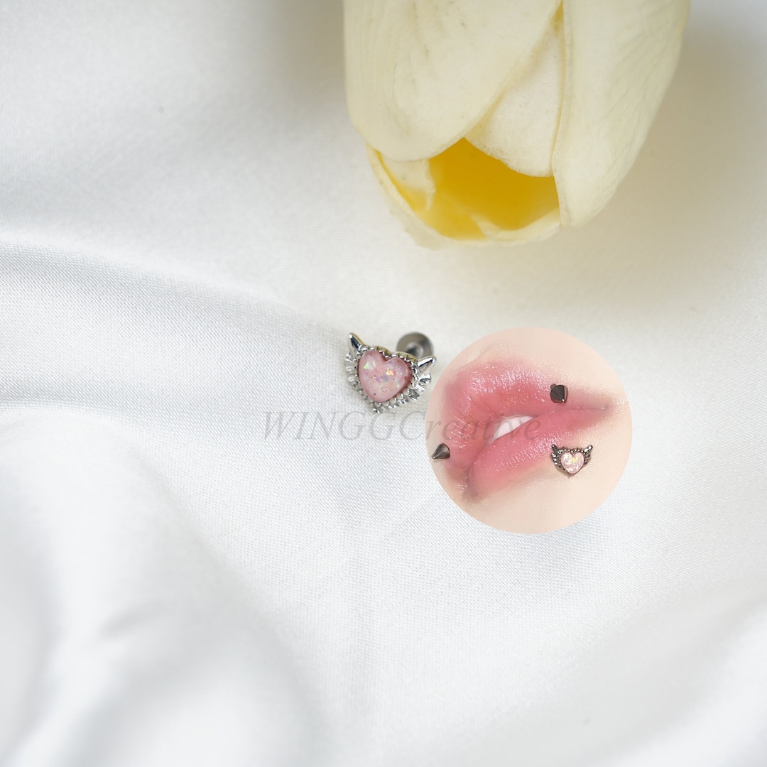 Opal Heart Lip Stud, Lip Piercing, Heart Tongue Stud, Cartilage ...