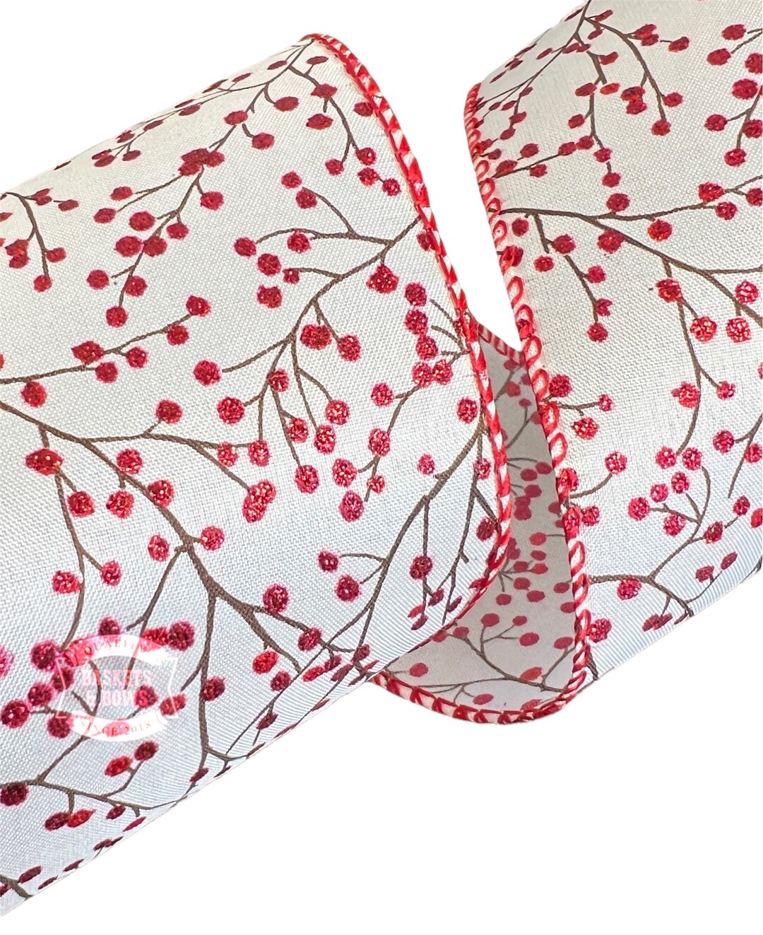 Wire-edged Christmas Ribbon, Vibrant Red Berries Design, 63mm Wide ...