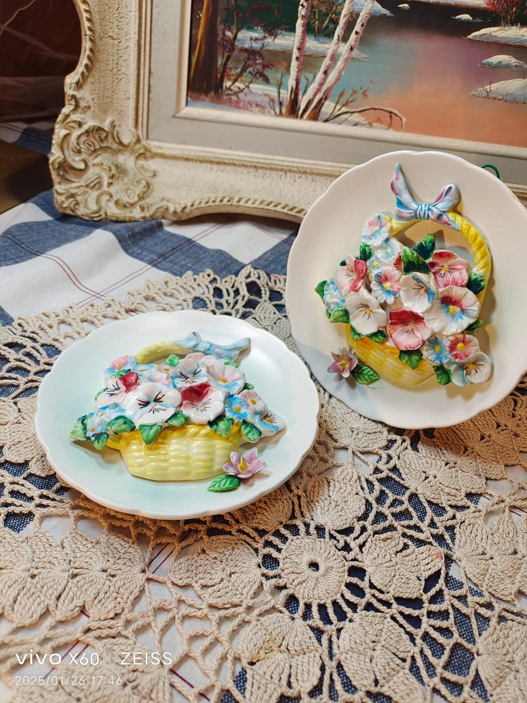Lefton Pansy Basket Plate Pair, 3D Floral Wall Decor - Etsy