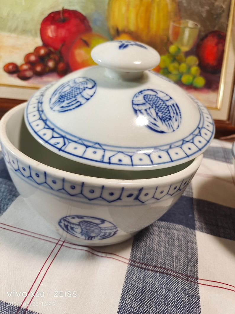 Vintage Blue and White Porcelain Lidded Rice Dish, Phoenix Medallion - Etsy
