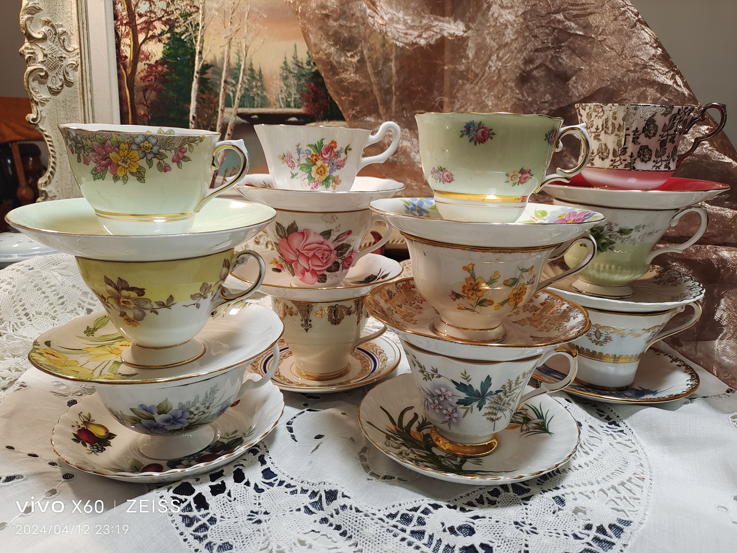 Mismatched Tea Cups and Saucers Bone China - Tea Party - English Floral ...