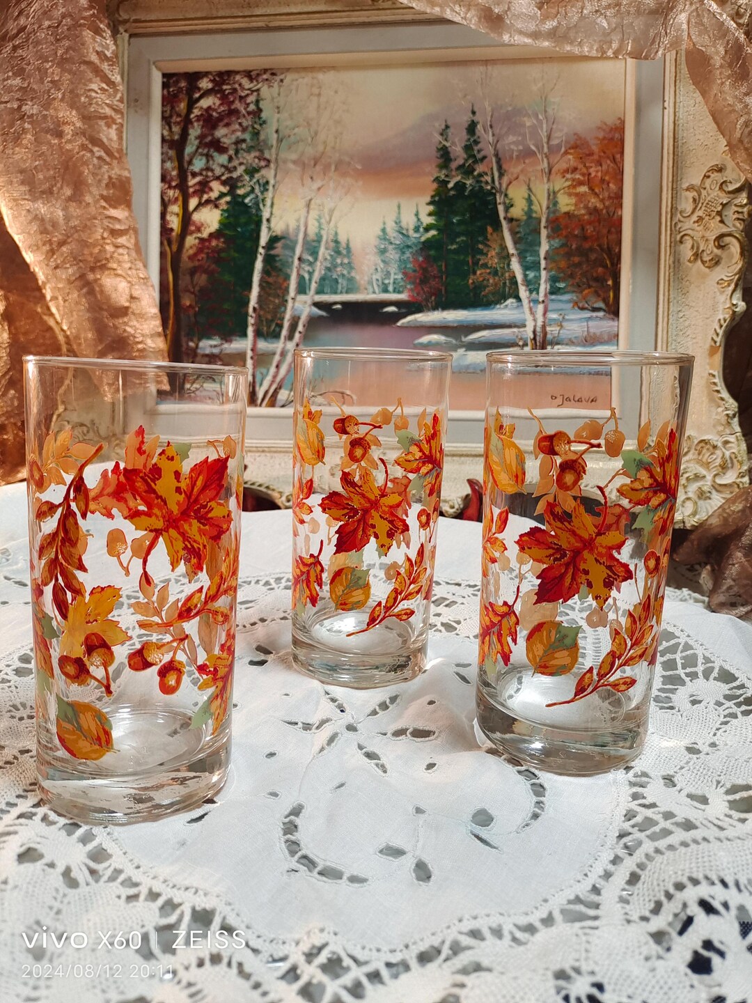 1990s Cera Glass Autumn Leaves Glassware Set, Vintage Autumn Leaves ...