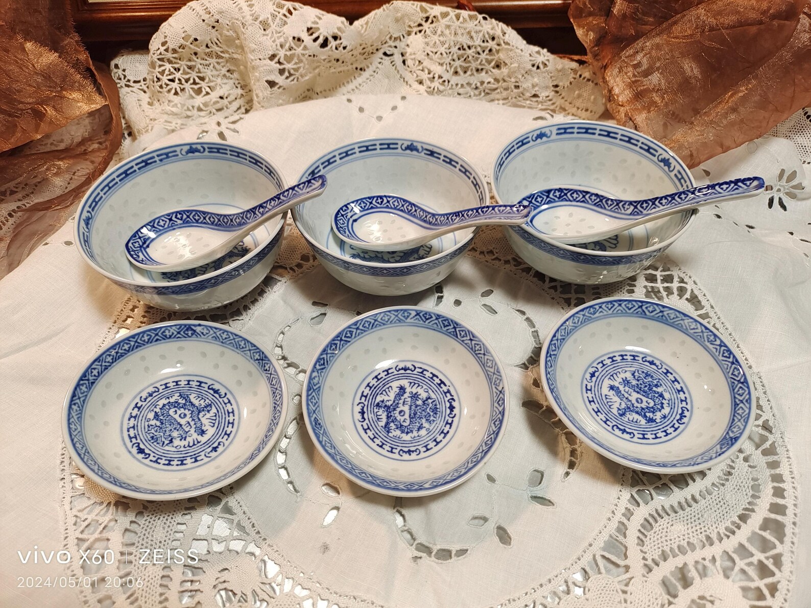 Chinese Rice Bowl Set, Dragon Pattern, Matching Spoons & Sauce Dish - Etsy