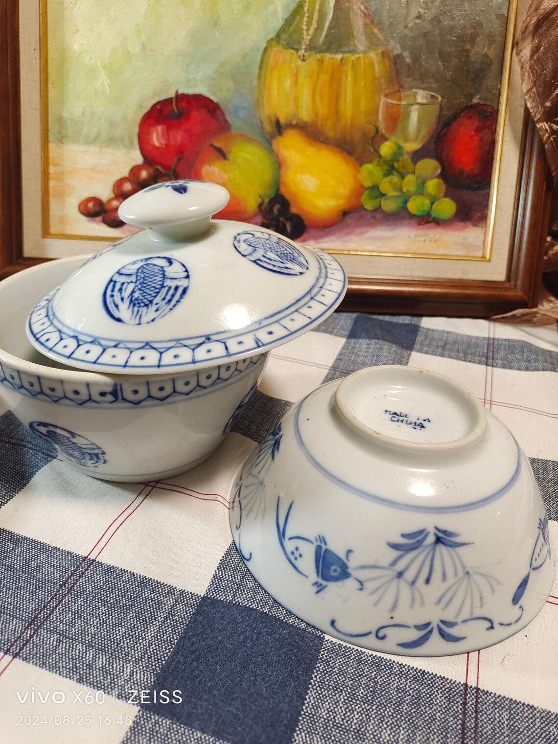 Vintage Blue and White Porcelain Lidded Rice Dish, Phoenix Medallion - Etsy