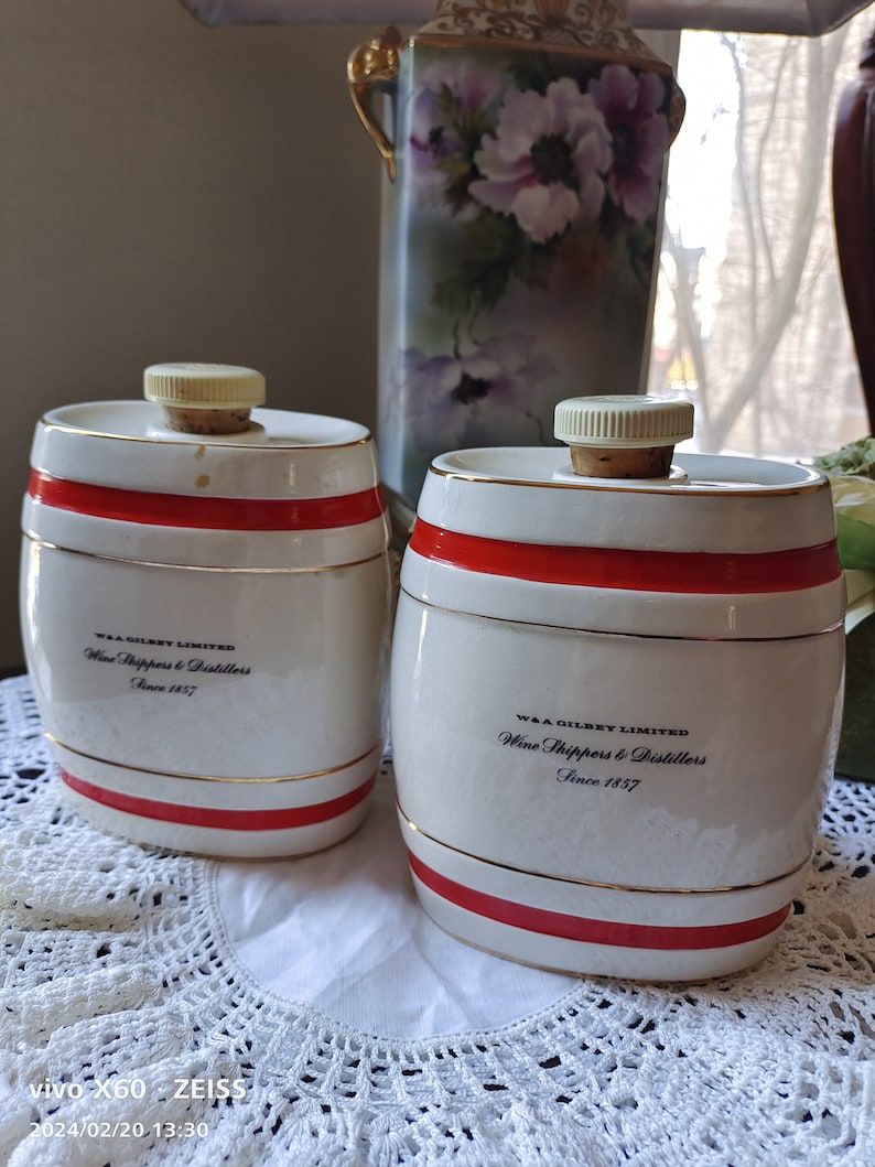 Two Vintage Wade Scotch Barrel Decanters, Ceramic Pottery, Home Bar ...