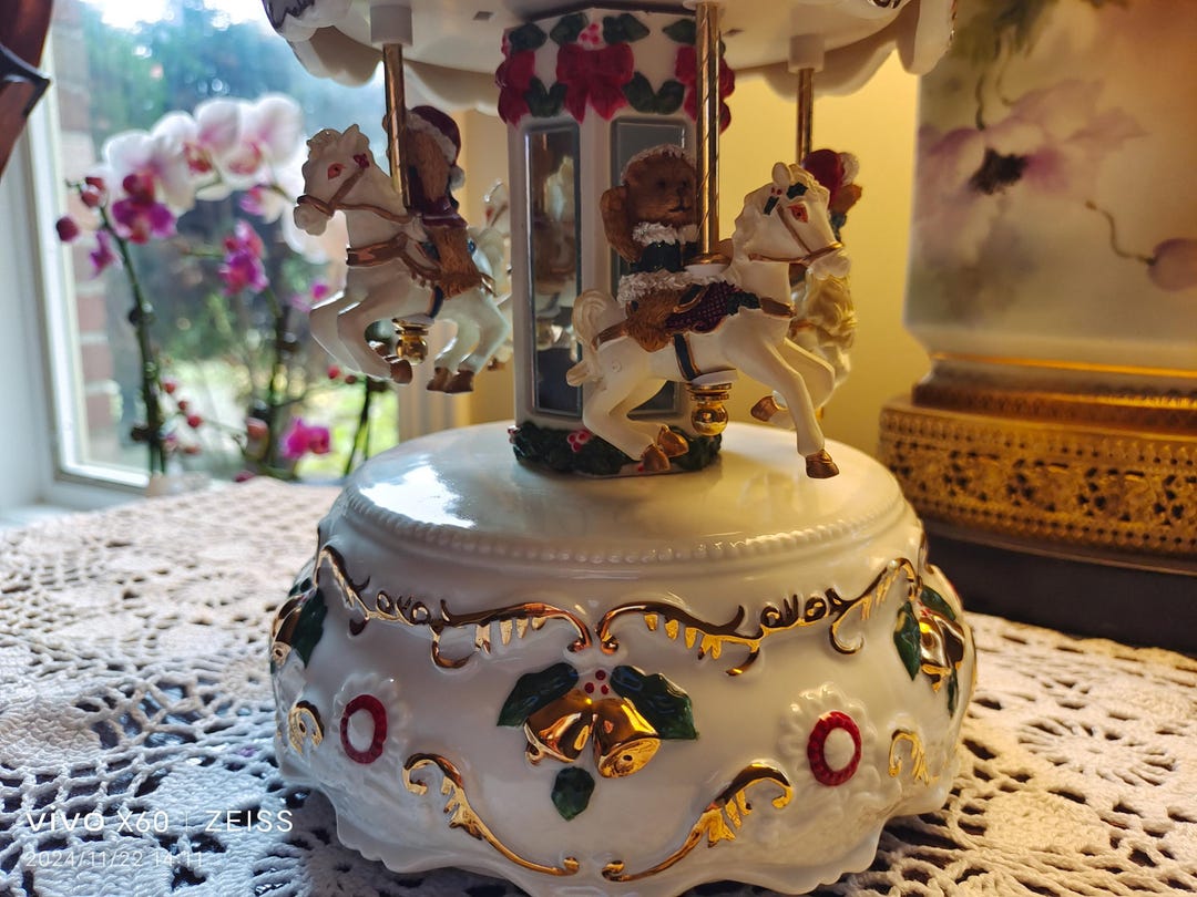 1980s Avon Holiday Carousel Music Box - Plays Jingle Bells....spins and ...