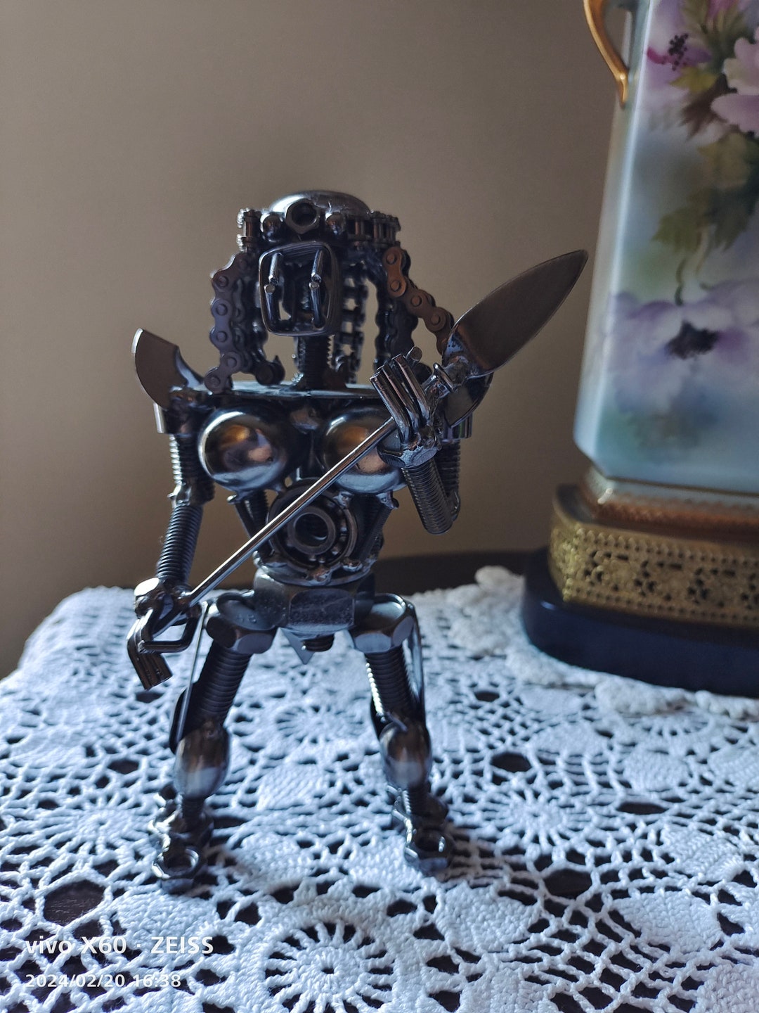 Pewter Nickel Color Metal Mechanic Robot Display Art Figure, Metal ...