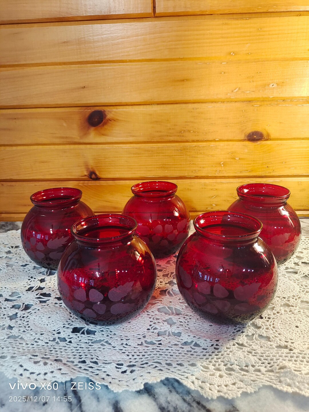 Anchor Hocking Royal Ruby Red Ivy Ball Vases – Etched Floral Design ...