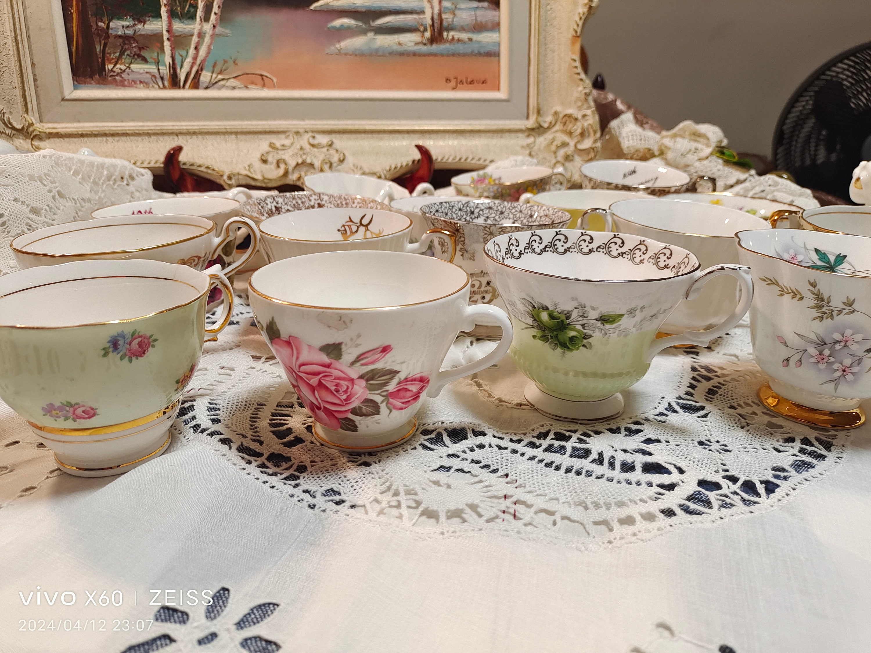 Vintage Mismatched Bone China Tea Cups & Saucers – English Floral Tea ...