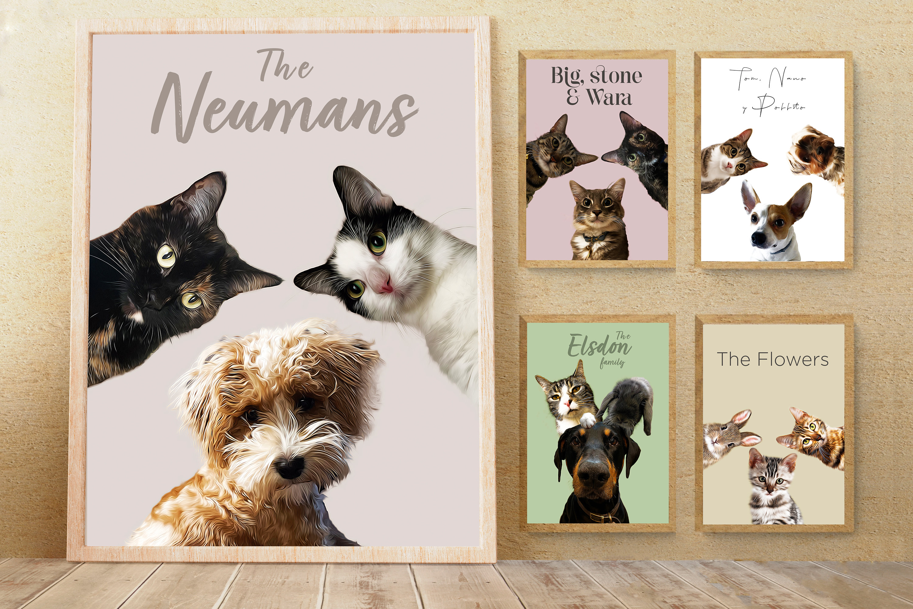 Custom 3 Pet Portrait From the Photo, Fun Multiple Animal (3 in 1 ...