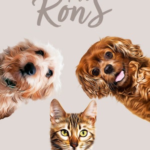 Custom 3 Pet Portrait From the Photo, Fun Multiple Animal (3 in 1 ...
